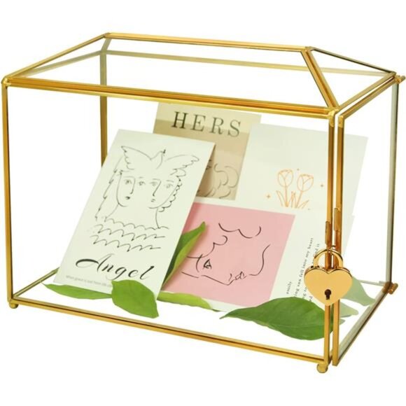 Storage & Organization | Wedding Gold Glass Card Box With Lock And Slot ...